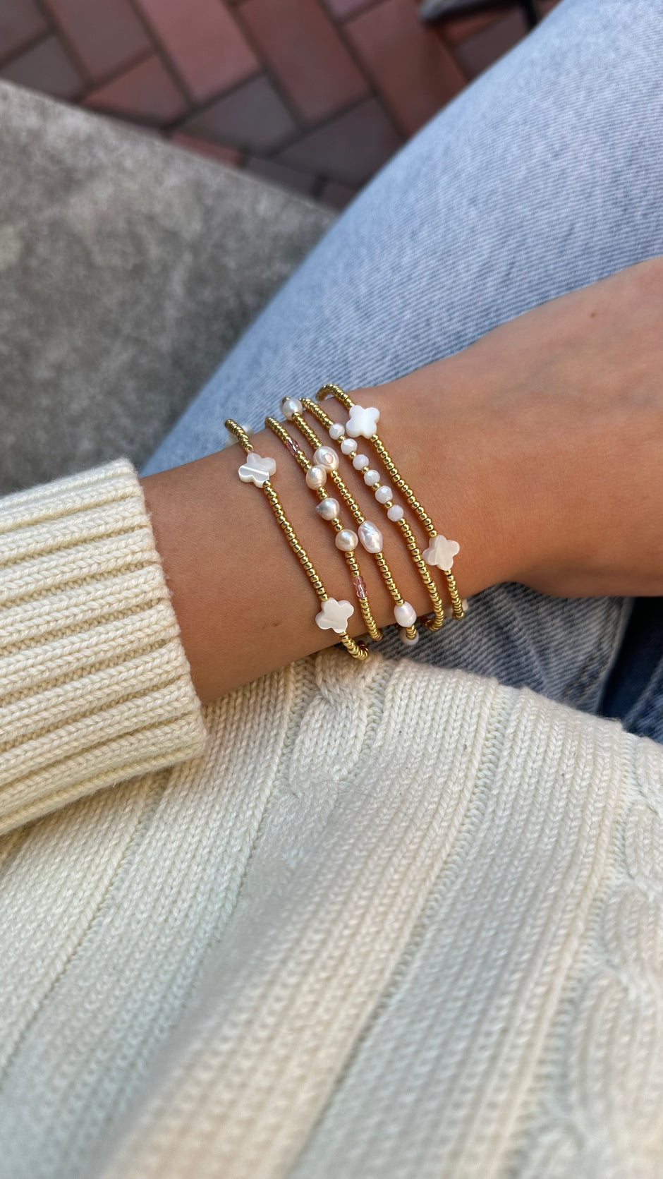 gold stacking bracelets – ivory moon